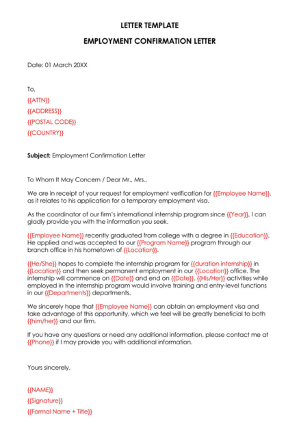 Employment (Job) Confirmation Letter - Free Templates