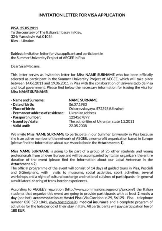 30 Sample Invitation Letters for Visa (Family, Visitor, etc.)