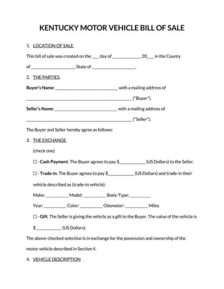 Kentucky Bill of Sale Form for Vehicle | How to Register