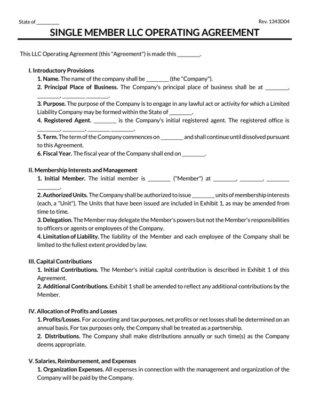 Free Single Member LLC Operating Agreement Templates