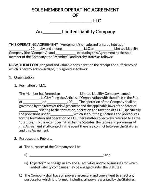 Free Single Member LLC Operating Agreement Templates Free Single Member LLC Operating Agreement Templates