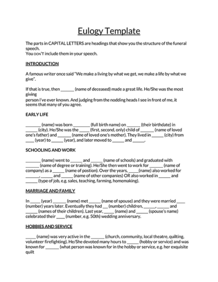 40 Free Eulogy Templates to Write Memorable Speech