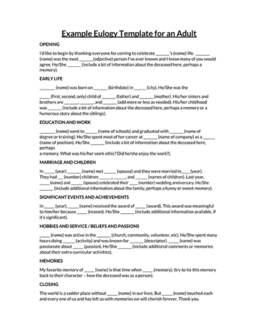 40 Free Eulogy Templates to Write Memorable Speech