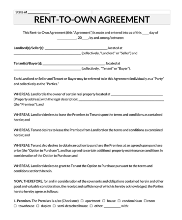 Free Rent-To-Own Agreement Templates - Word