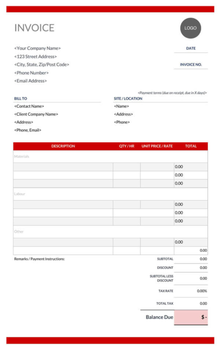 Free Contractor Invoice Templates | Word - Excel
