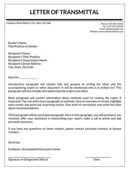 Transmittal Letter: Format (38 Examples & Samples)