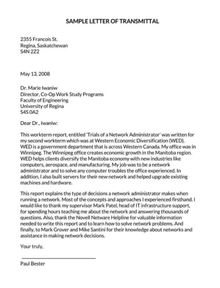 Transmittal Letter: Format (38 Examples & Samples)