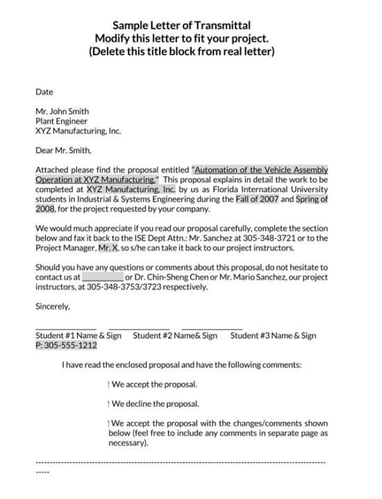 Transmittal Letter: Format (38 Examples & Samples)