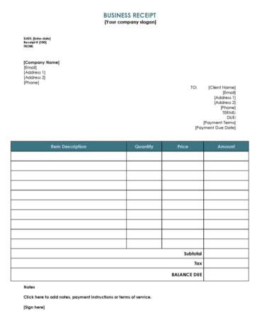 Free Business Receipt Templates | Word - Excel