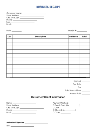 Free Business Receipt Templates | Word - Excel