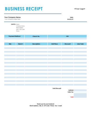 Free Business Receipt Templates | Word - Excel