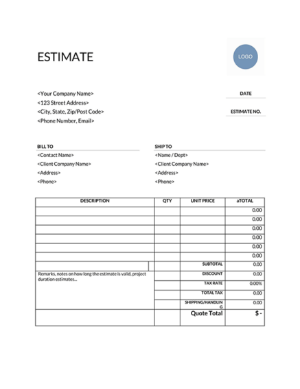 Free Estimate Templates (Edit & Print) – Word | Excel