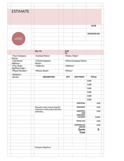 Free Estimate Templates (Edit & Print) – Word | Excel