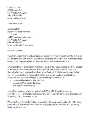 Cover Letter for Internship Examples | How to Write (Format)