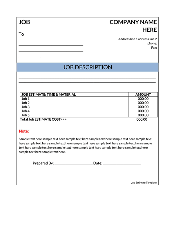 Excel Estimate Template