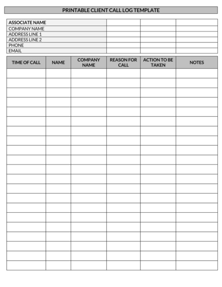 16 Free Client Call Log Templates - Excel, Word