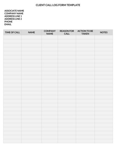 16 Free Client Call Log Templates - Excel, Word