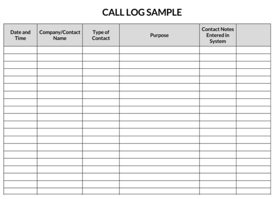 16 Free Client Call Log Templates - Excel, Word