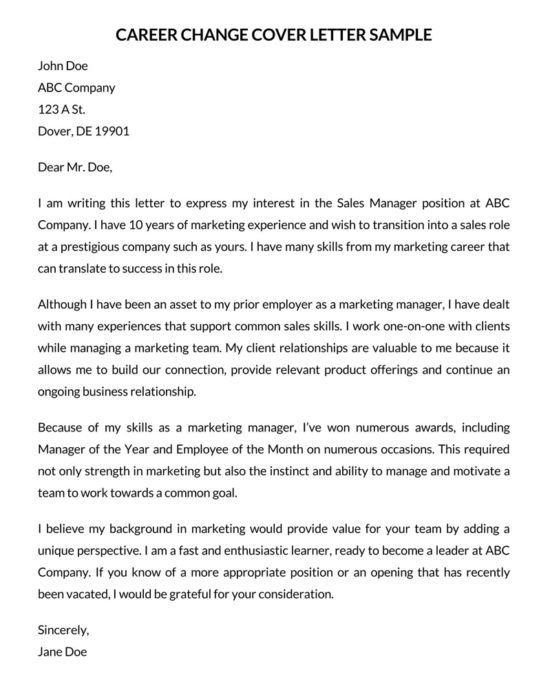 28 Perfect Career Change Cover Letter Samples