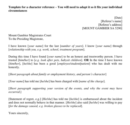 Character Reference Letter (for Court) Templates - Samples