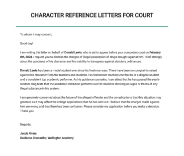 Character Reference Letter (for Court) Templates - Samples