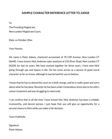 Character Reference Letter (for Court) Templates - Samples