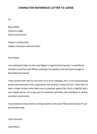 Character Reference Letter (for Court) Templates - Samples