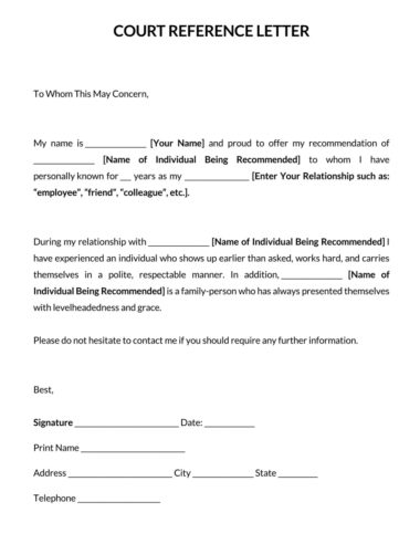Character Reference Letter (for Court) Templates - Samples