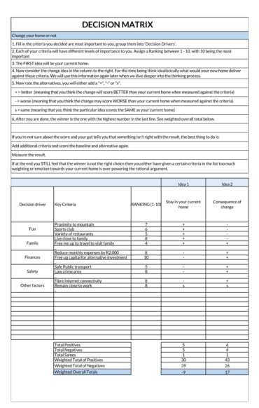 26 Professional Decision Matrix Templates (Word, Excel)