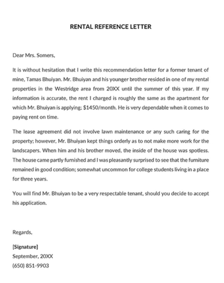 Rental Reference Letters (Landlord, Tenant) - Free Templates