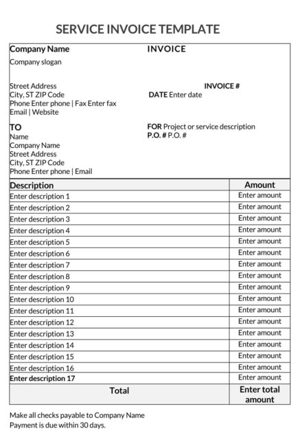 23 Free Service Invoice Templates - (Word, Excel)