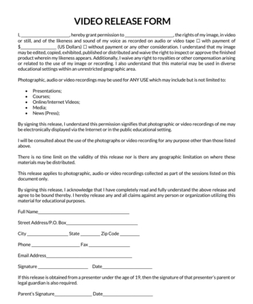 Free Video Release Forms (Templates) - Word | PDF