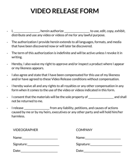 Free Video Release Forms (Templates) - Word | PDF