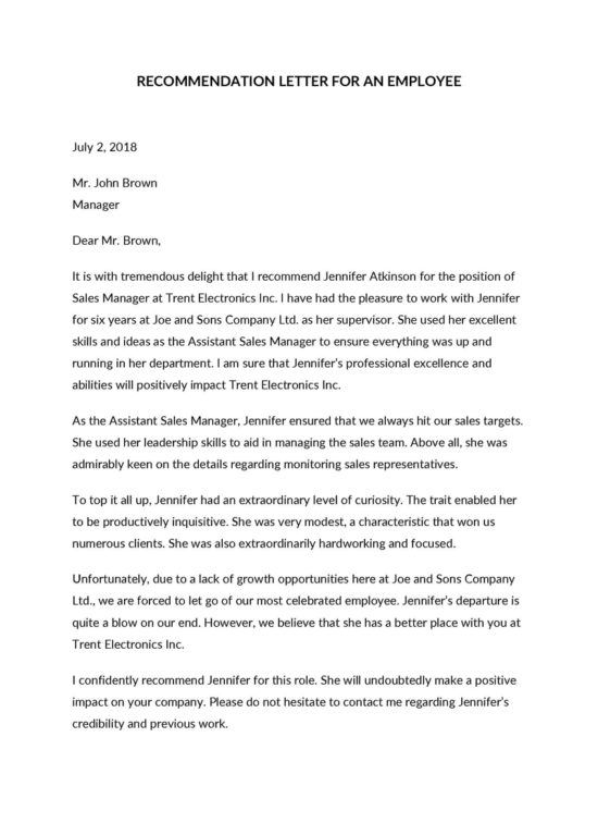 Sample Letters of Recommendation Written for Ex-Employees