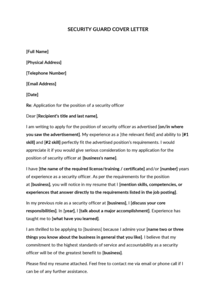 Best Security Guard Cover Letter Examples - No Experience