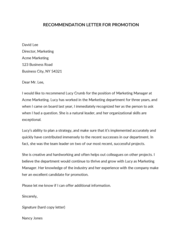 Promotion Recommendation Letter [20 Best Samples]