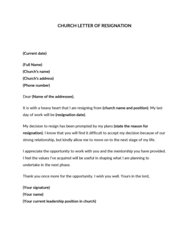 Church Resignation Letter Samples (Religious Group)