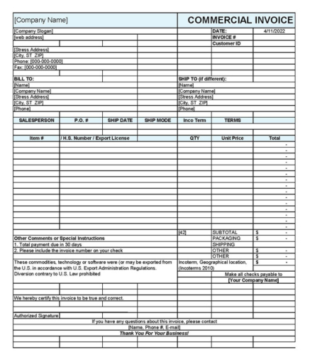 Free Commercial Invoice Templates (Excel, Word, PDF)