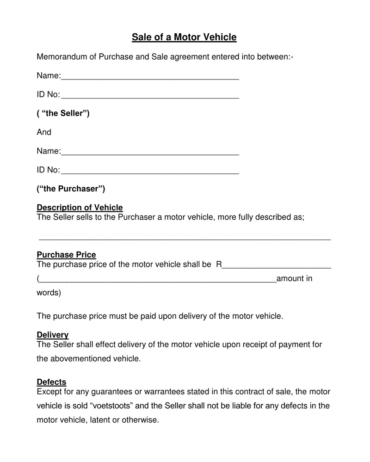 Free Vehicle Purchase Agreement Templates - Editable