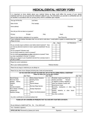 General Medical History Forms (100% Free) - [Word, PDF]