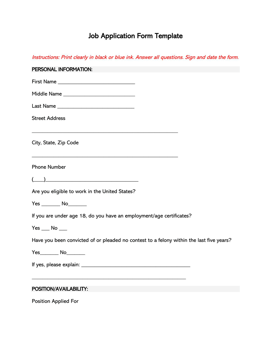 Blank Job Applications Template Samples