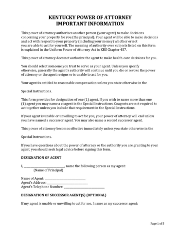 Free Kentucky Power of Attorney Forms - PDF | Word