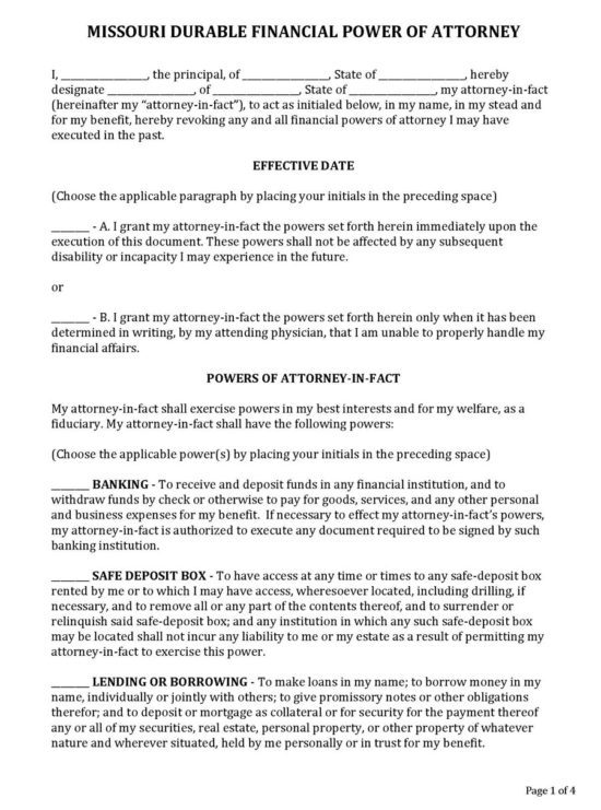 Free Missouri Power of Attorney Forms (9 Types) - PDF | Word