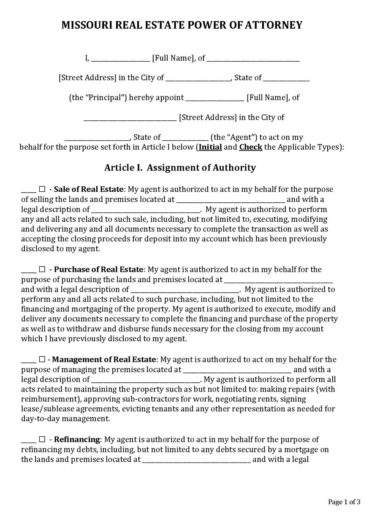 Free Missouri Power of Attorney Forms (9 Types) - PDF | Word