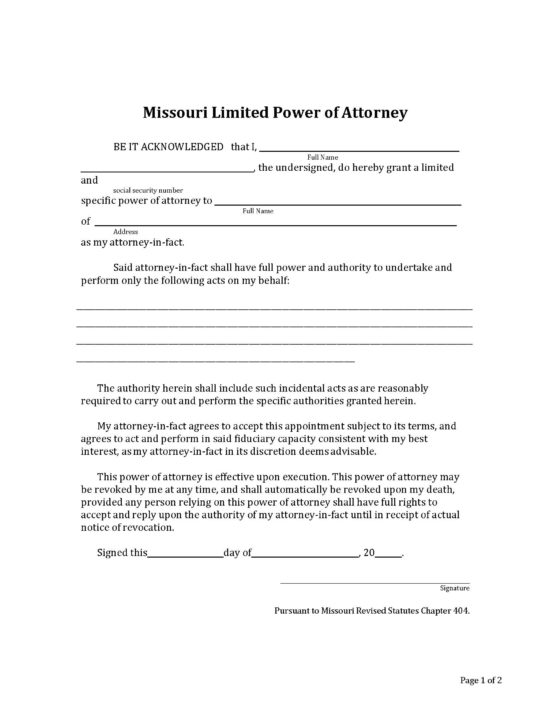 Free Missouri Power of Attorney Forms (9 Types) - PDF | Word