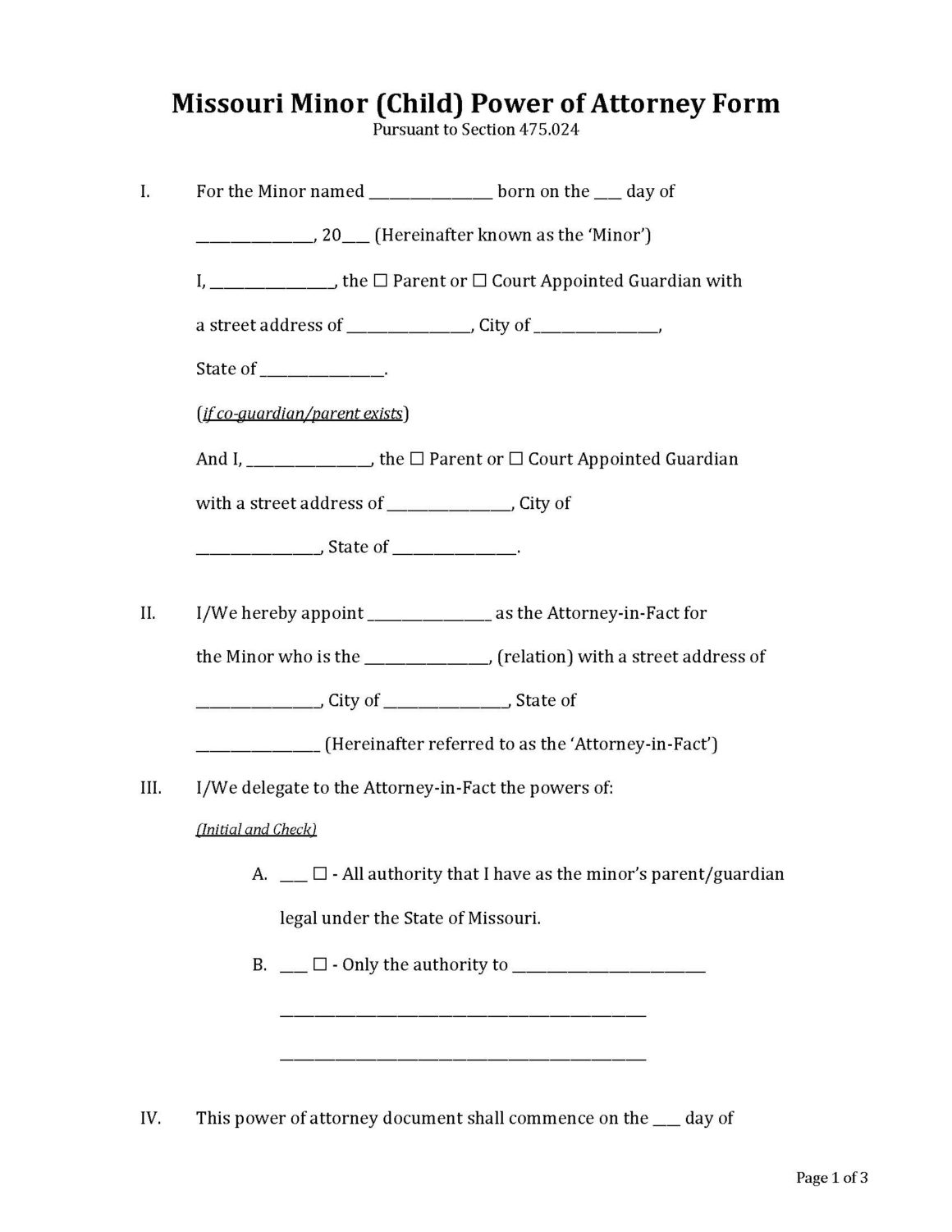 Free Missouri Power of Attorney Forms (9 Types) - PDF | Word