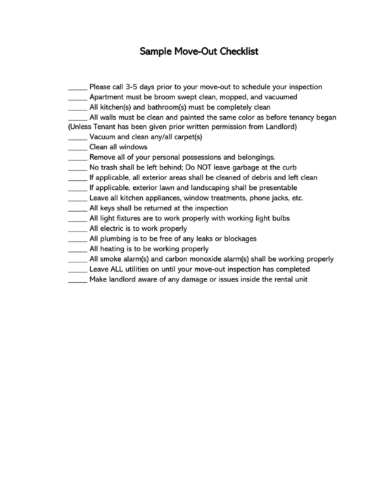 Free Move-in / Move-out Checklists for Landlord and Tenant