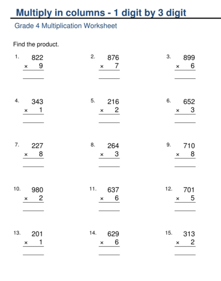 Free Printable Multiplication Worksheets (for Grade 3 to 5)