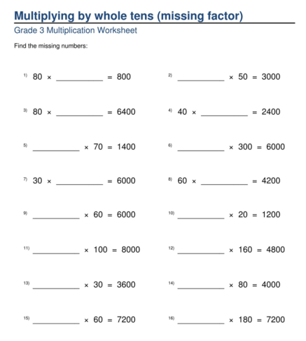 Free Printable Multiplication Worksheets (for Grade 3 to 5)