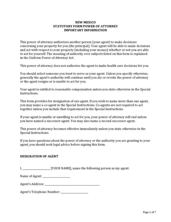 Free New Mexico Power of Attorney Forms | PDF - Word